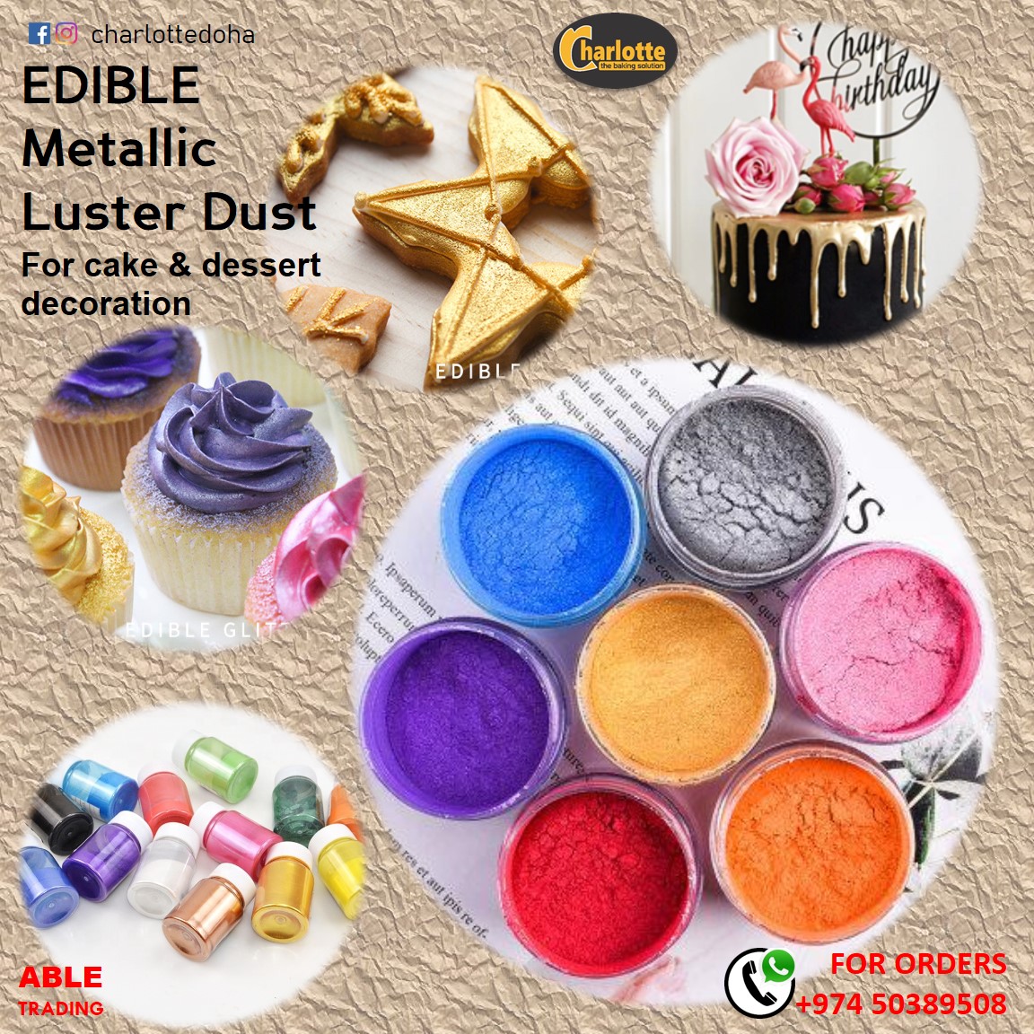 Edible glitter metallic powder,(Luster dust)bottle مسحوق معدني لامع ...